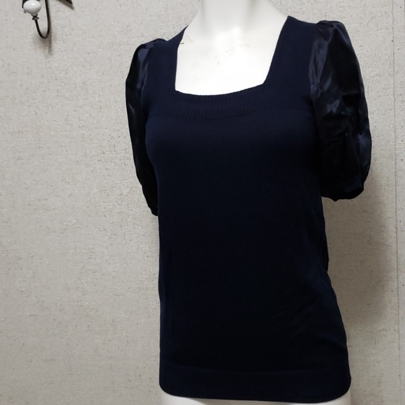 BCBGMaxAzria | Tops | Bcbg Navy Blue Top With Bubble Sleeve | Poshmark